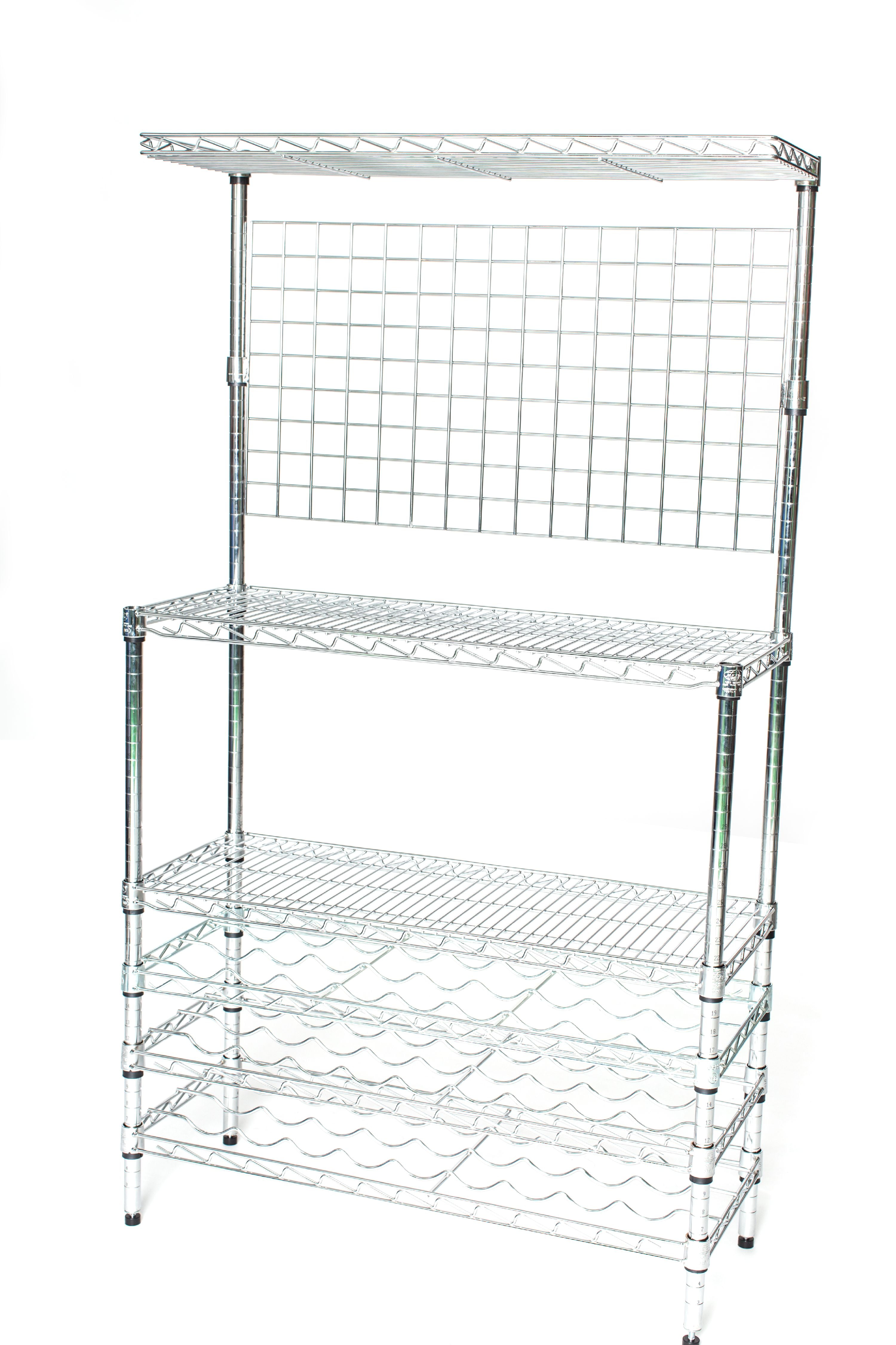 14" Deep x 36" Wide x 54" High Master Chrome Bakers Rack with Wine ...