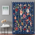 Bathroom Shower Curtain Watercolor Flowers on Blue Background ...