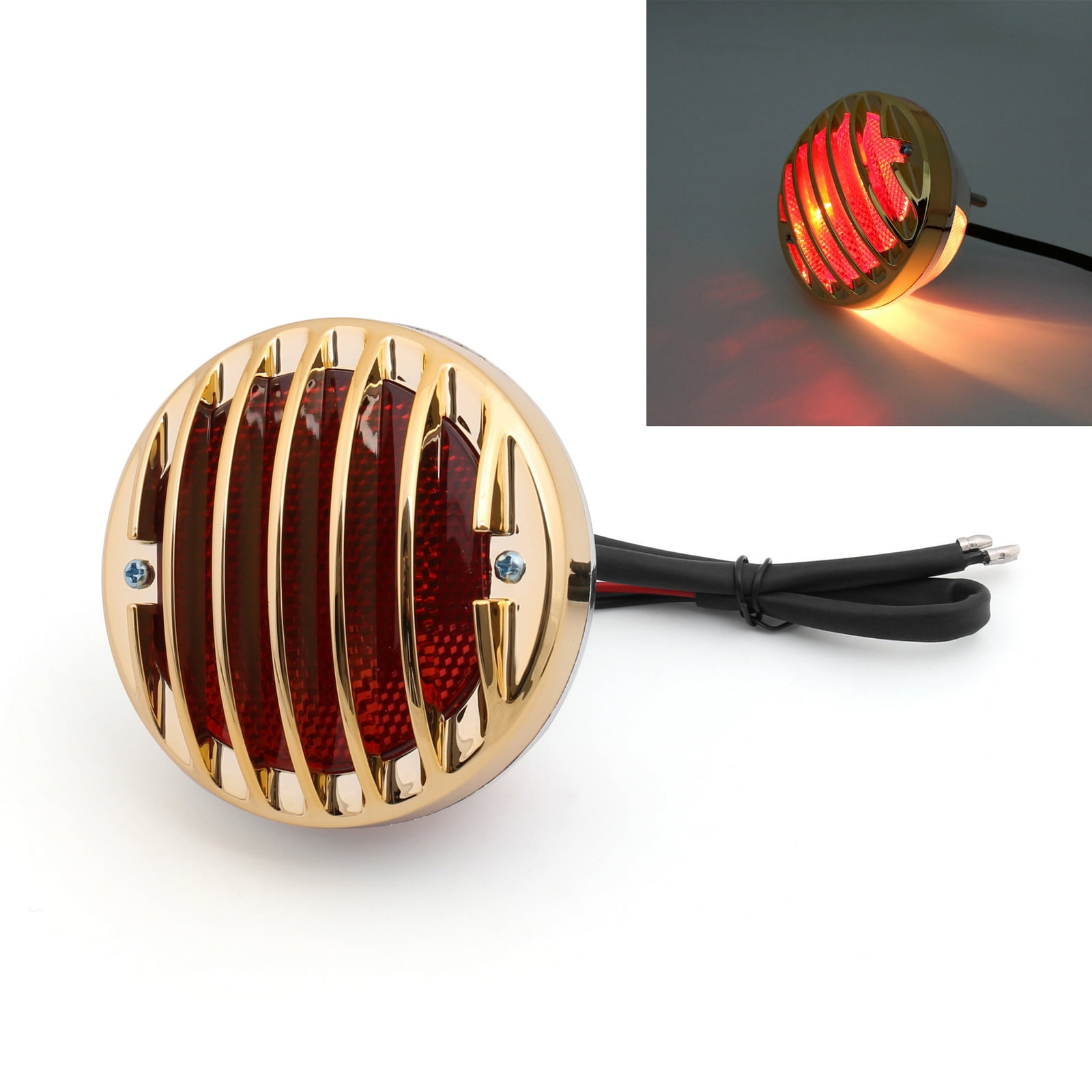 Round Motorcycle Tail Brake Light For Bobber Chopper Rat Custom Gold ...