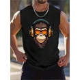 Black Muscle Tank Top Featuring Cartoon Monkey With Headphones And ...