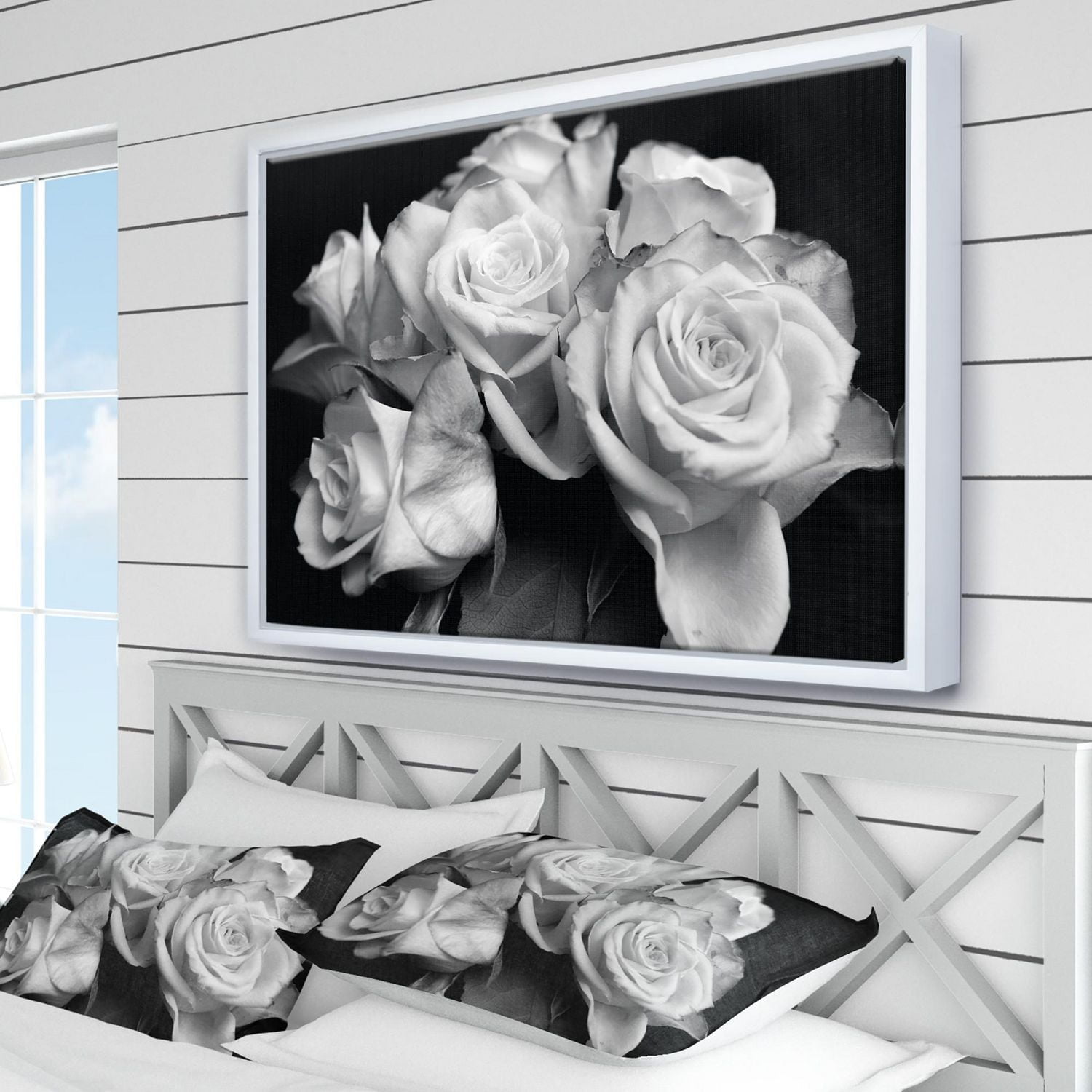 Click here for Designart Bunch Of Roses Black And White Float Fra... prices