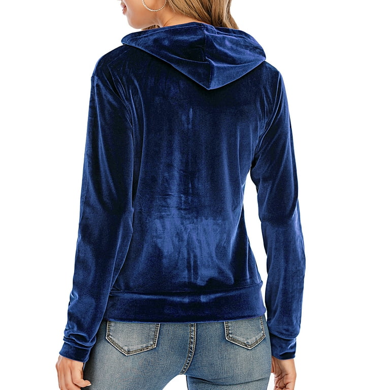 Women's Soft Velour Zip-Up Hooded Track Jacket, Casual Women's Soft Velour Zip-Up Hooded Track Jacket, Casual