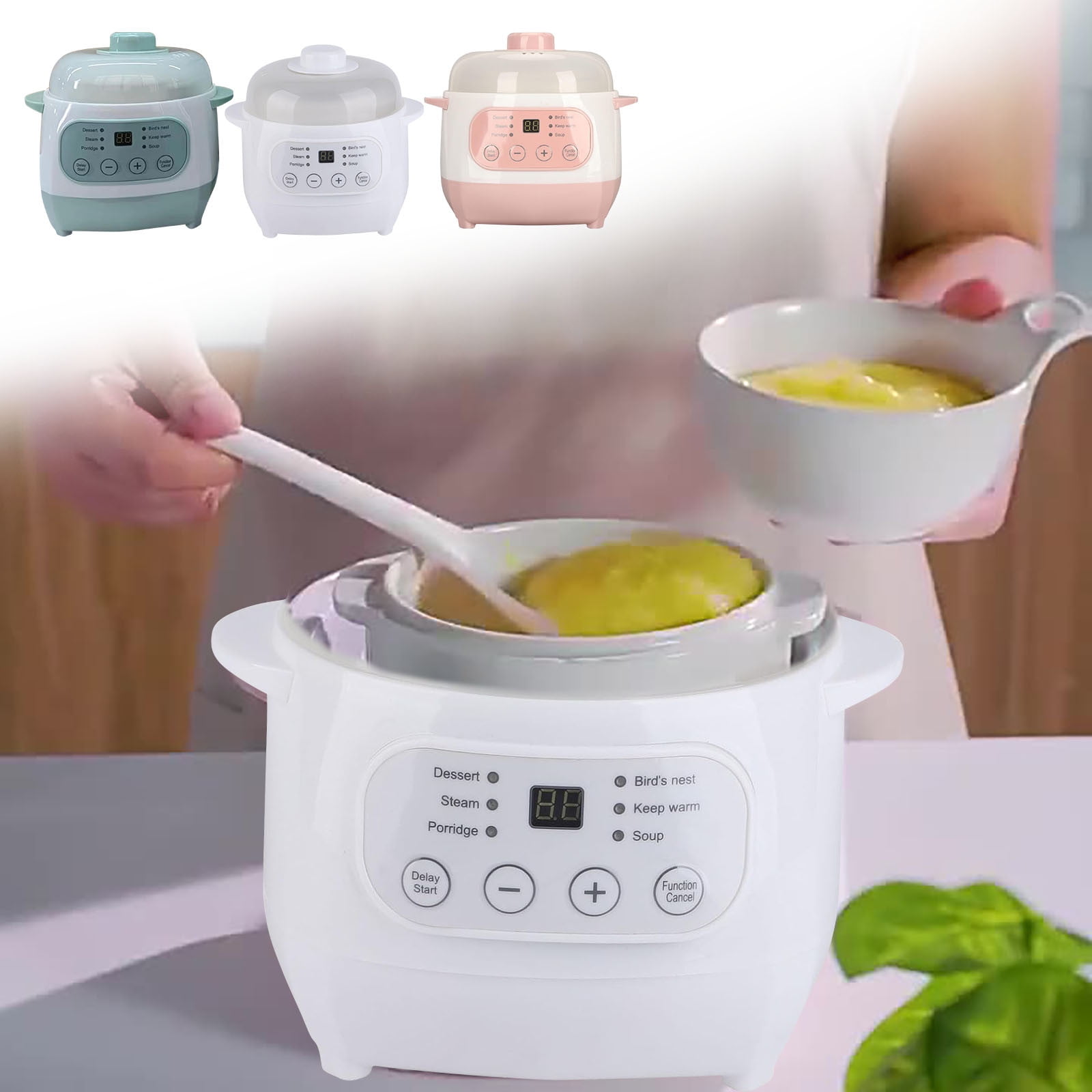 Home Mini Olla Eléctrica Automática 1L Olla de Cerámica con Reserva 24H ...