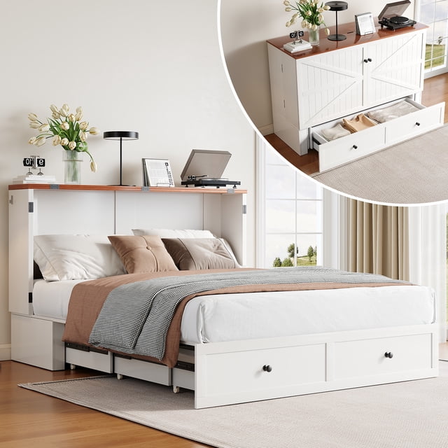 PUREMIND Queen Size Murphy Bed with Mattress, Murphy Cabinet Bed with ...
