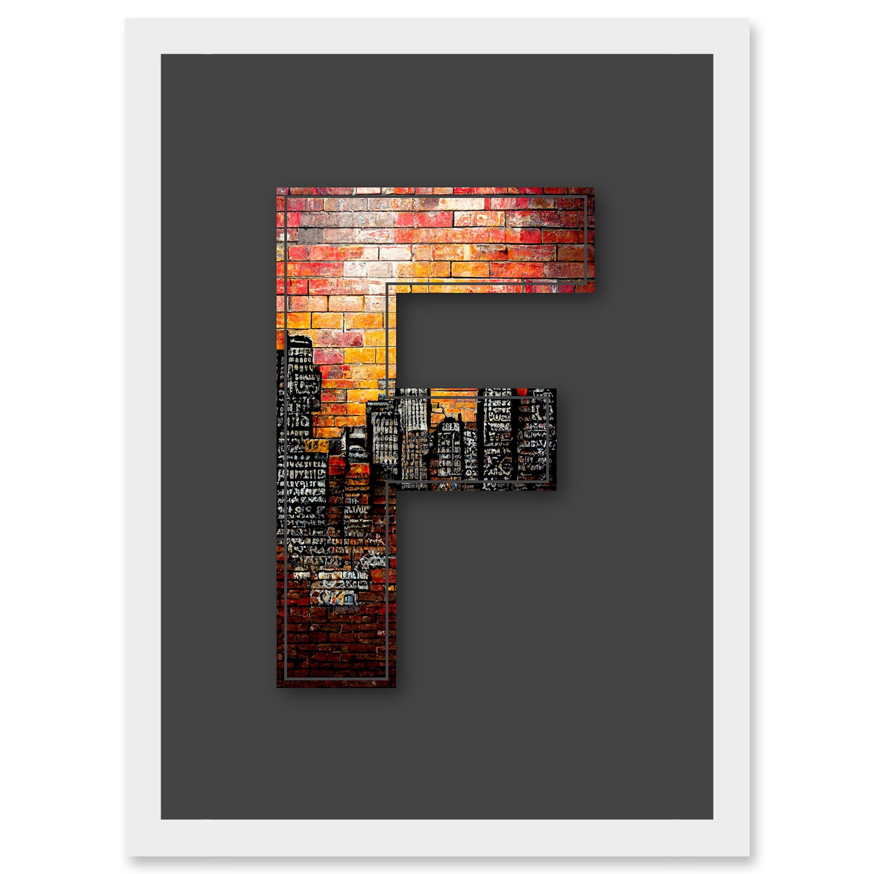 Letter F New York Cityscape Orange Red Decorative Graffiti Mural ...