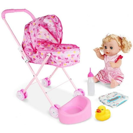Doll Baby Stroller, 6pcs/Set Foldable Toys Pram Gift Set, Baby Dolls ...
