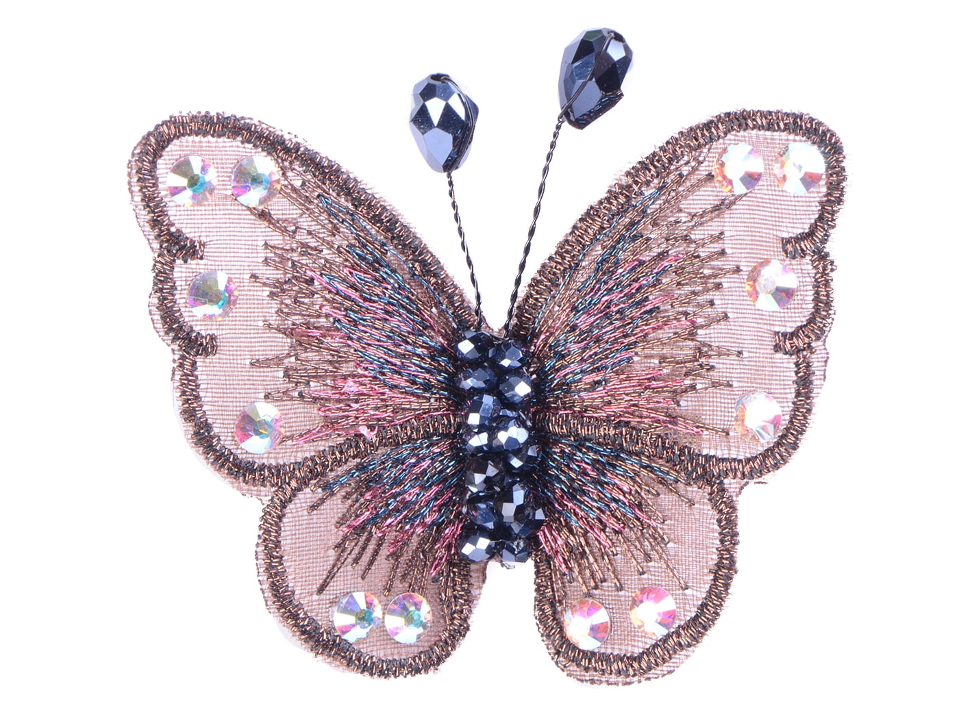 Embroidered Crystal Winged Monarch Butterfly Jewelry Rhinestone Brooch ...