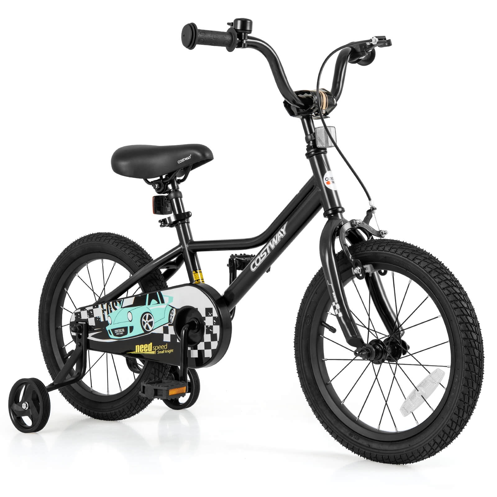Costway 16 Kids Training Bike With Removable Training Wheels Pneumatic Tires Black 16 Inch