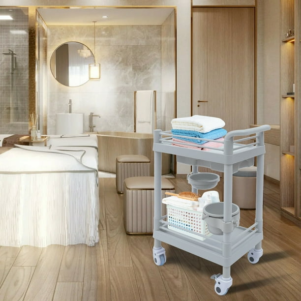 2 Tier Beauty Salon Spa Trolley Rolling Utility Cart Storage Shelve ...