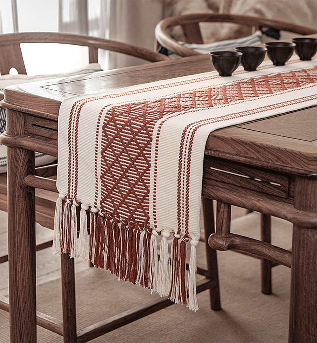 Fennco Styles Diamond Stitched Design Tassel Cotton Blend Table Runner ...