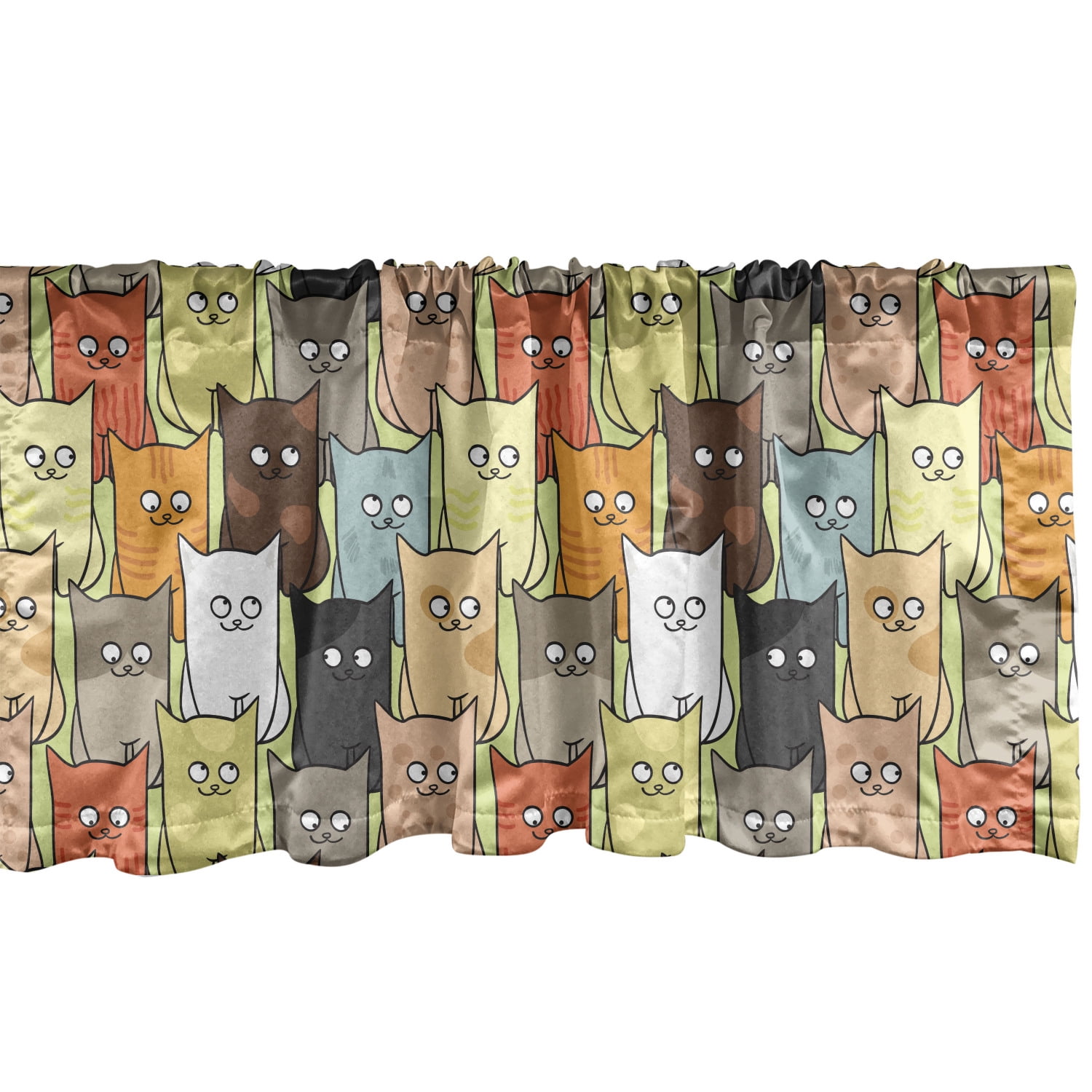 Ambesonne Cats Window Valance, Funny Colorful Graphic Kittens Cartoon ...