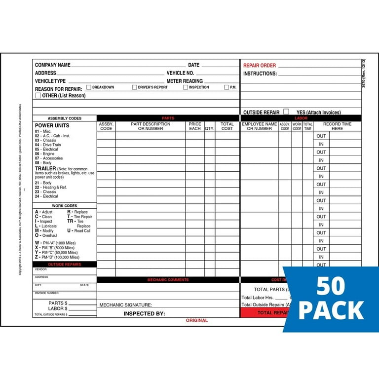 Repair Order Template Excel