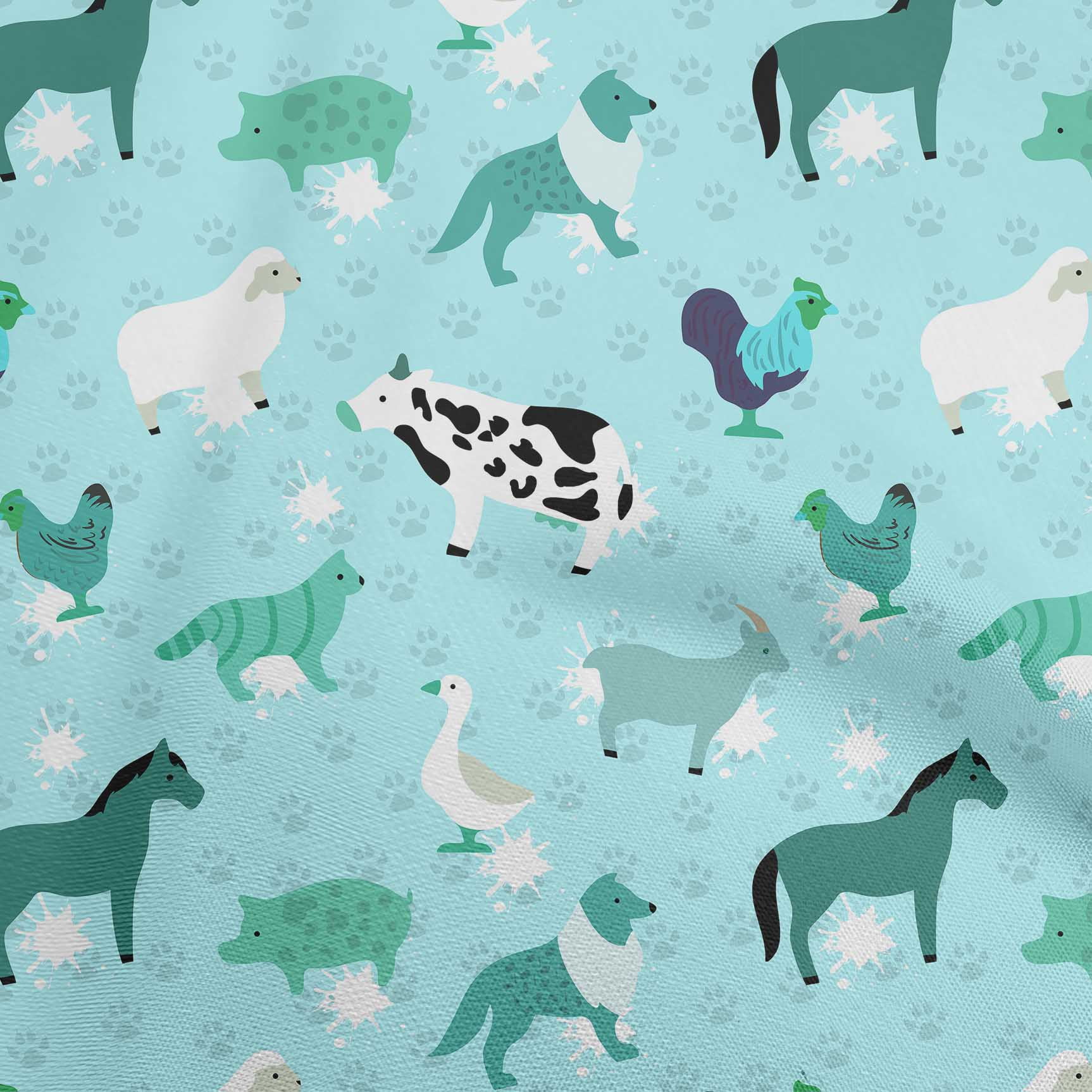 oneOone Silk Tabby Arctic Blue Fabric Animals Dress Material Fabric ...