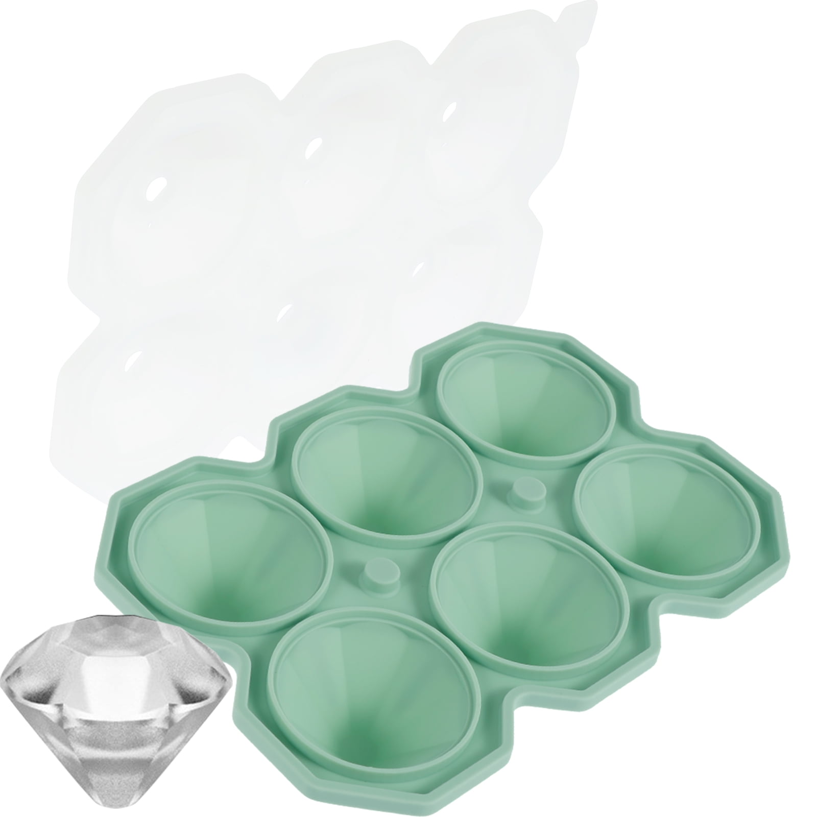 Pluokvzr Large Ice Cube Molds Reusable 6 Grids Diamond Ice Cube Tray ...