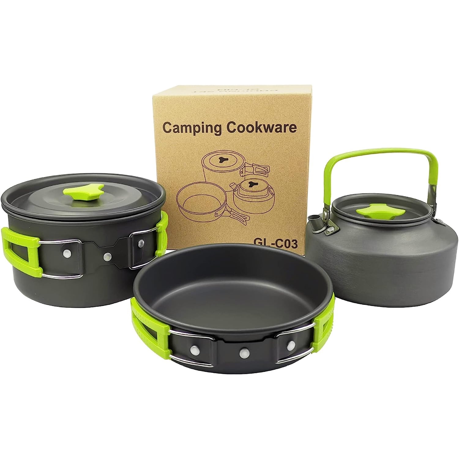 aiGear Camping Cookware Set with Storage Bag 3 Pcs for Outdoor Camping ...