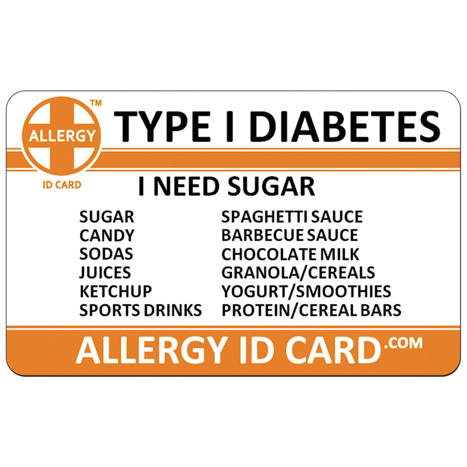 Allergy ID Card - Type I Diabetes - Walmart.com - Walmart.com