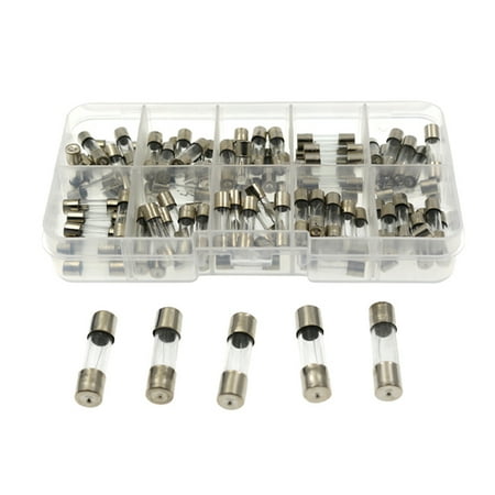 Transemion 100 Pieces/Set Glass Tube Quick Blow Fuses Assortment 0.2 ...