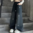 Avtoify Embroidery Detail Solid Denim Straight Bottom Summer Pants for ...