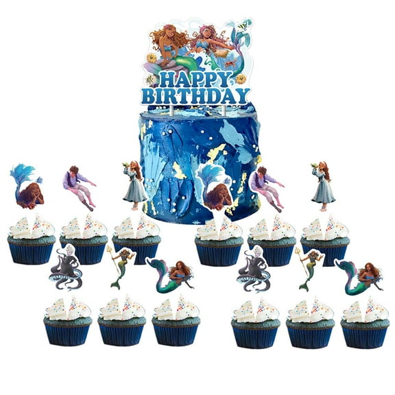 JUMRHFAN 32Pcs Mermaid Cake Topper, Under The Sea Cake Toppers Set with ...