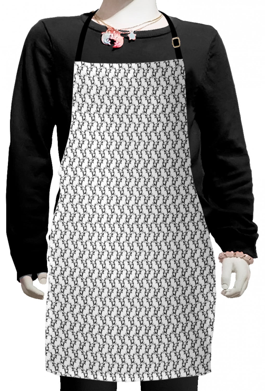 Black and White Kids Apron, Classical Curled Leaves Antique Revival ...