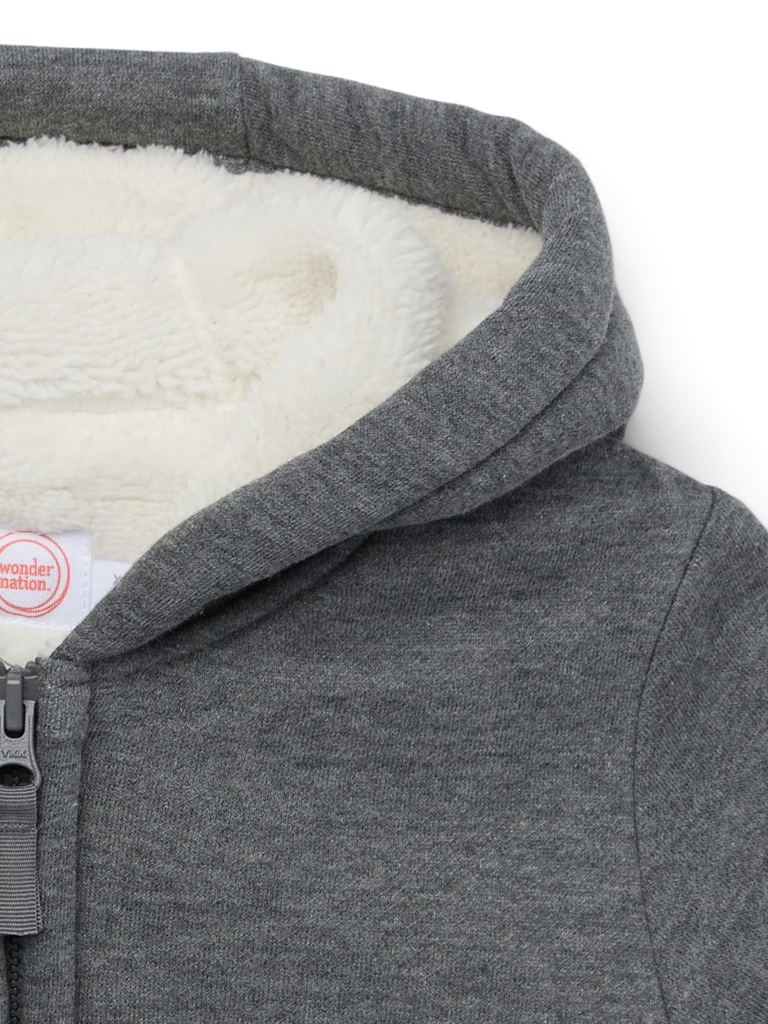 Wonder Nation Boys Kid Tough Zip Hoodie with Faux Shearling Wonder Nation Boys Kid Tough Zip Hoodie with Faux Shearling