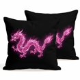 Dragons Flames Pillow Covers Set of 2, Pink Dragons Abstract Art Black ...