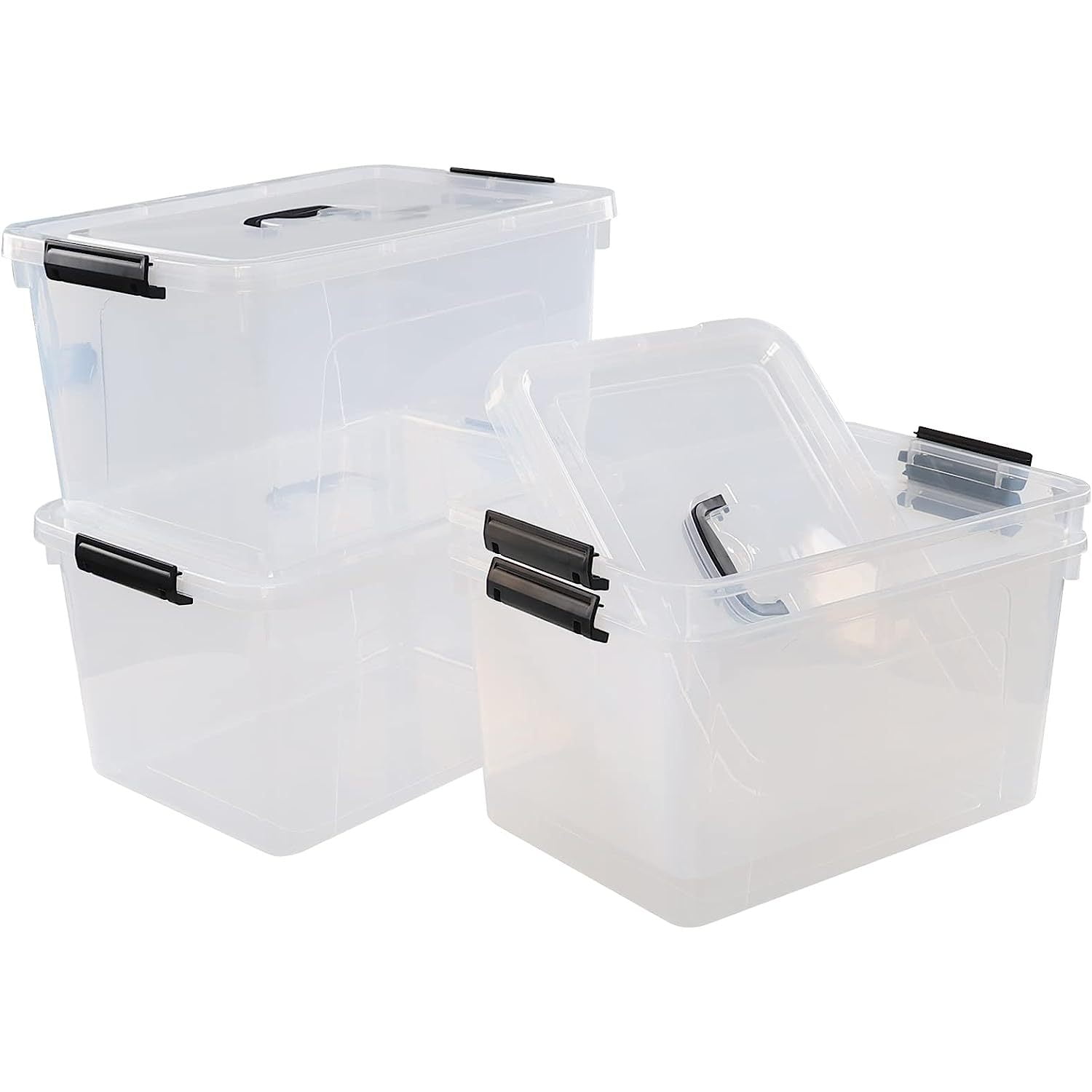 Bilot 4 Packs 17.5 Quart Plastic Storage Boxes, Clear Box with Lid ...