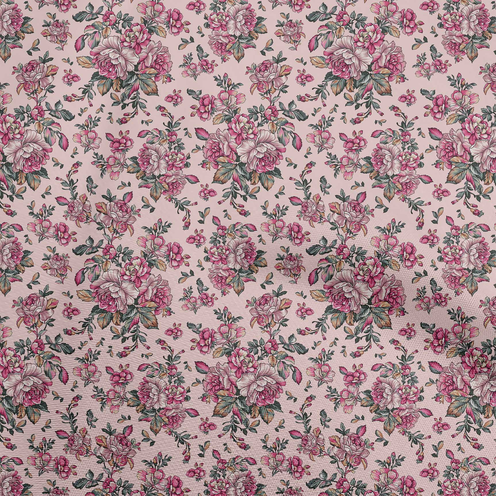 oneOone Cotton Poplin Light Pink Fabric Florals Sewing Material Print ...
