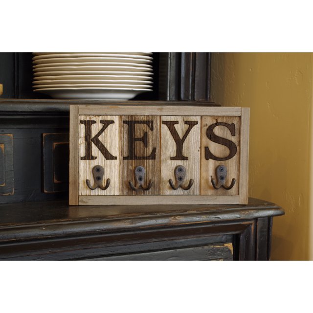 Rustic Wall Mounted Key Hook Rack, Wooden Key Chain Holder, Decorative ...