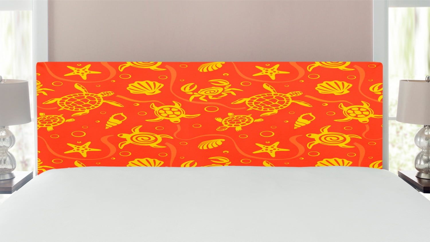 Orange Headboard, Swimming Turtles and Crabs with Seashells Bubbles and ...