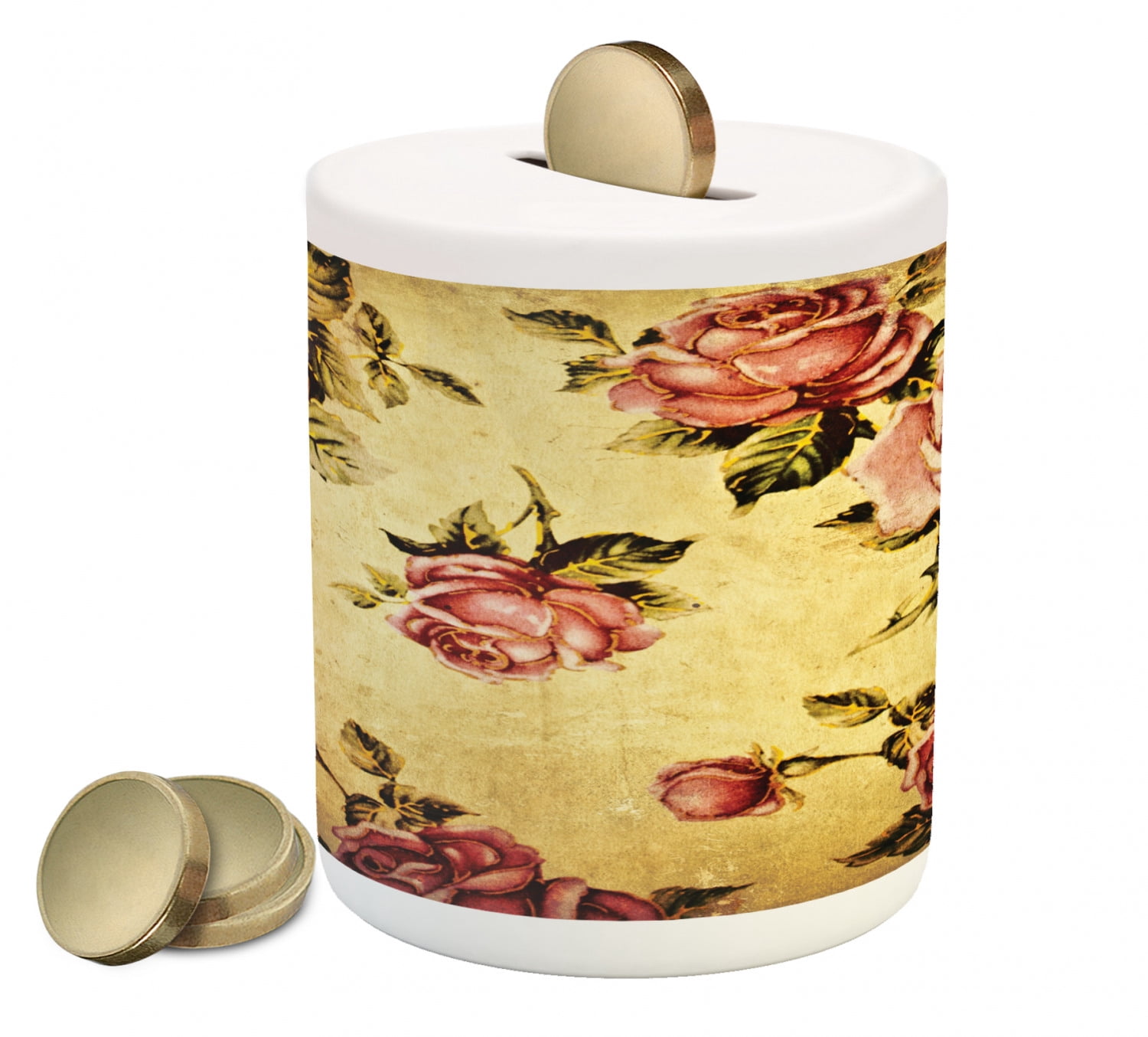 Rose Piggy Bank, Old Fashioned Victorian Style Pattern Dramatic Color ...