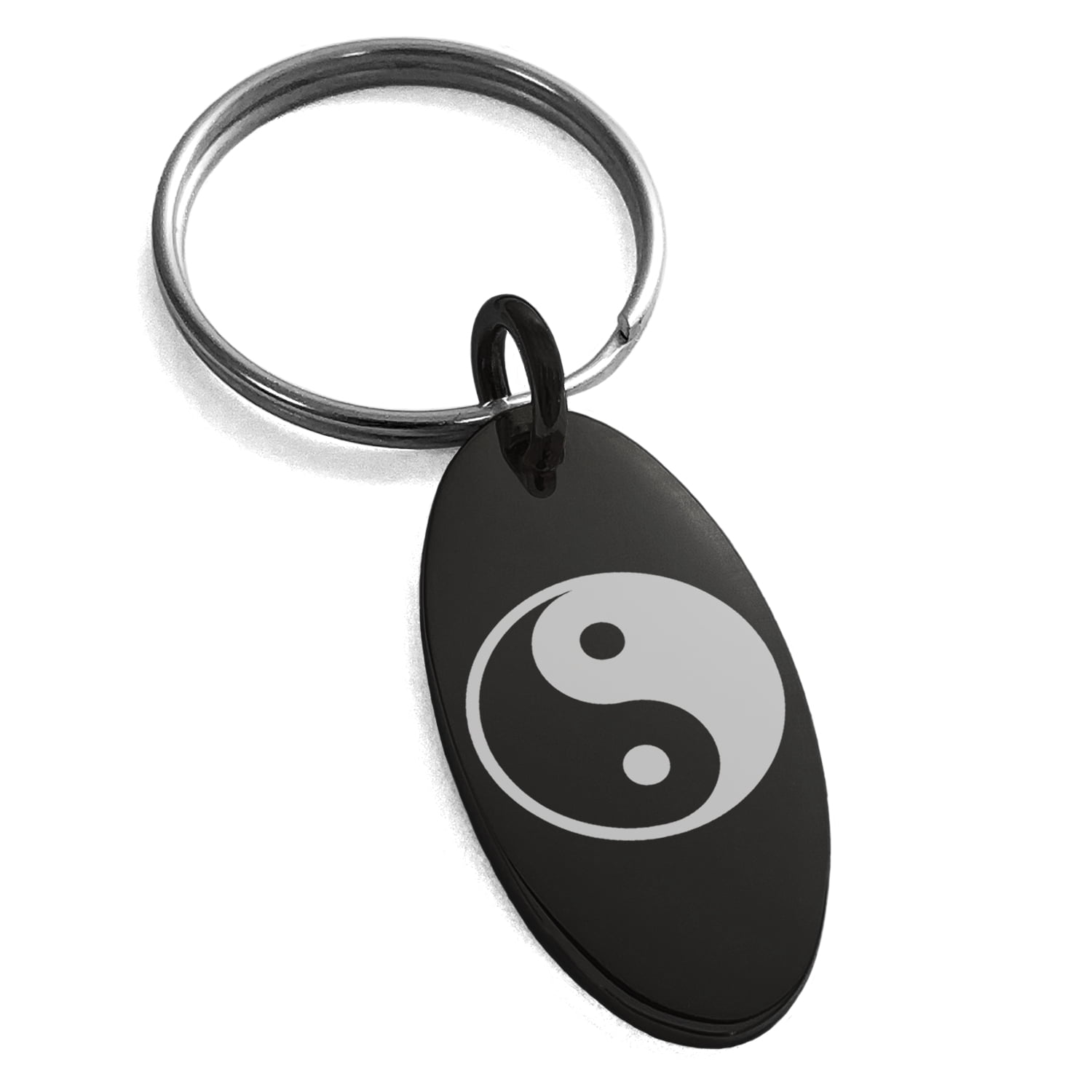 Stainless Steel Yin Yang Engraved Small Oval Charm Keychain Keyring ...