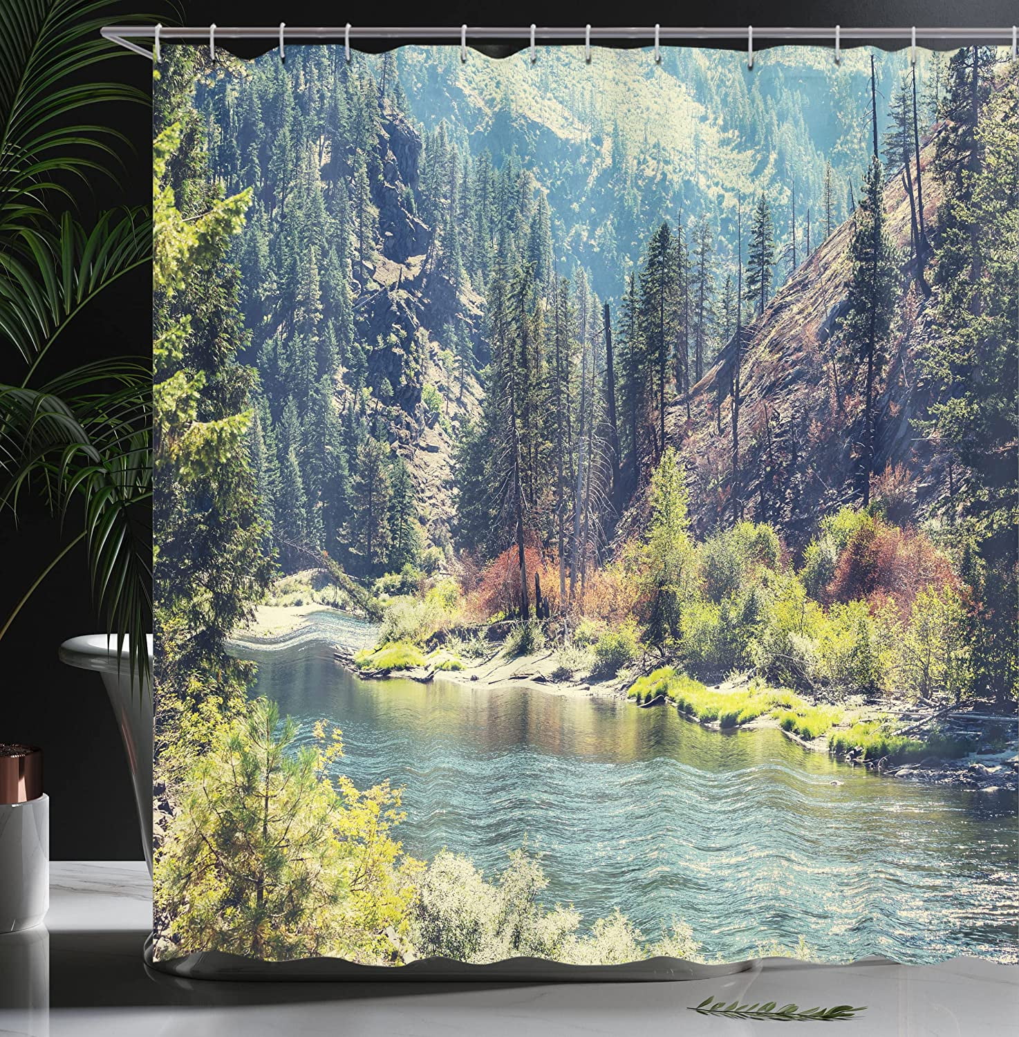 SPXUBZ Landscape Shower Curtain, Scenic Mountain Picture of Pine Trees ...