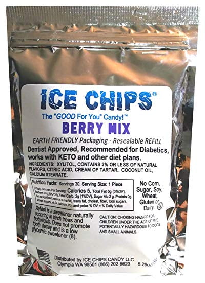 ICE CHIPS Xylitol Candy in Large 5.28 oz Resealable Pouch; Low Carb ...