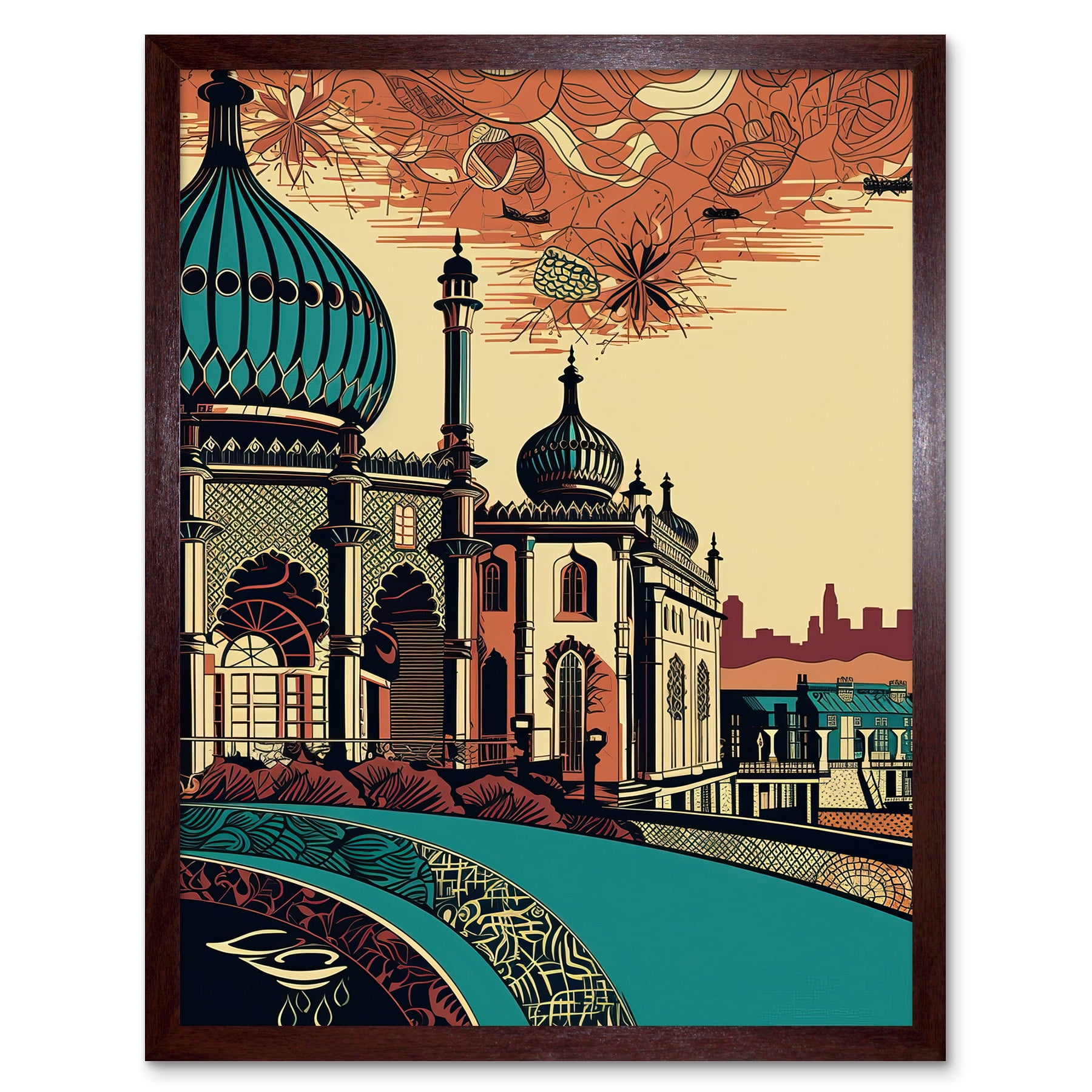 Brighton City Royal Pavilion Ornate Illustration Art Print Framed ...