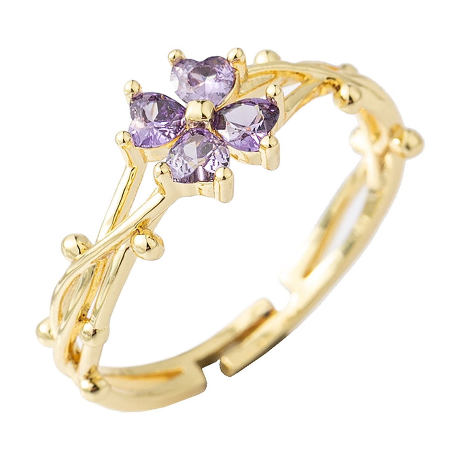 Click here for Becaristey Personalized Four Leaf Flower Ring Clas... prices