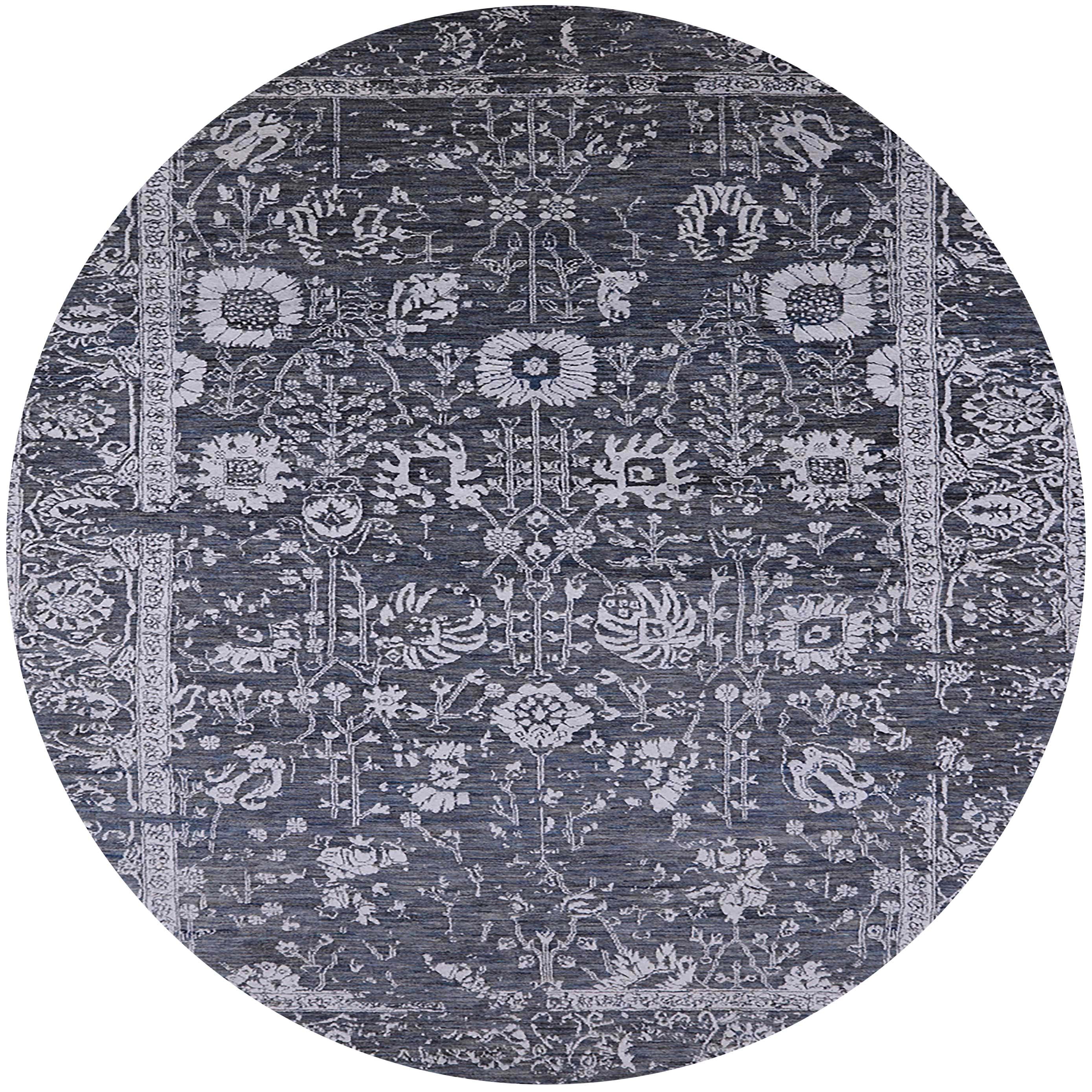 Ahgly Company Indoor Round Mid-Century Modern Charcoal Blue Oriental ...
