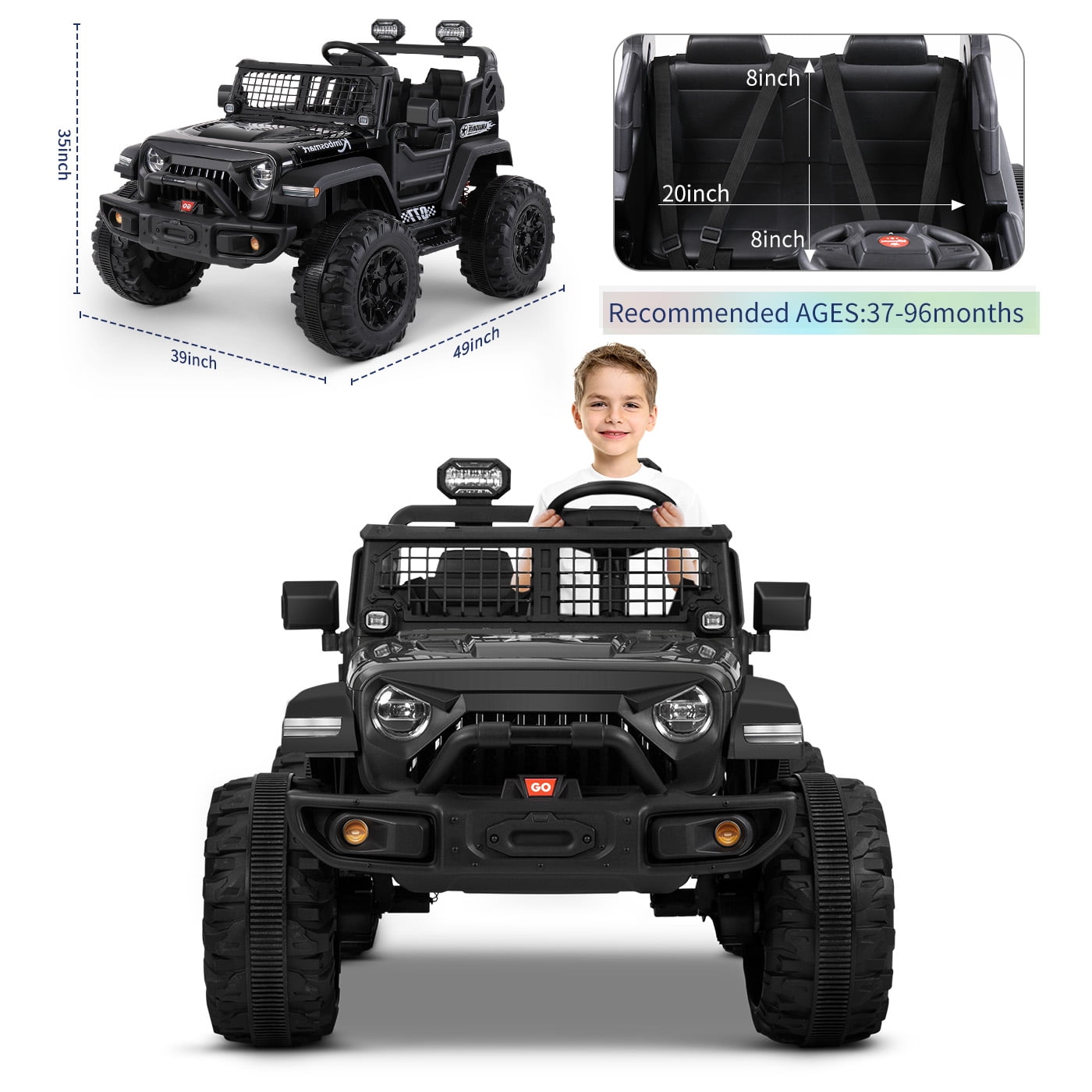 Buy Kimbosmart 2 Seaters Ride on Truck for Kids, 12V Electric Toy Car with Remote Control, Low ...