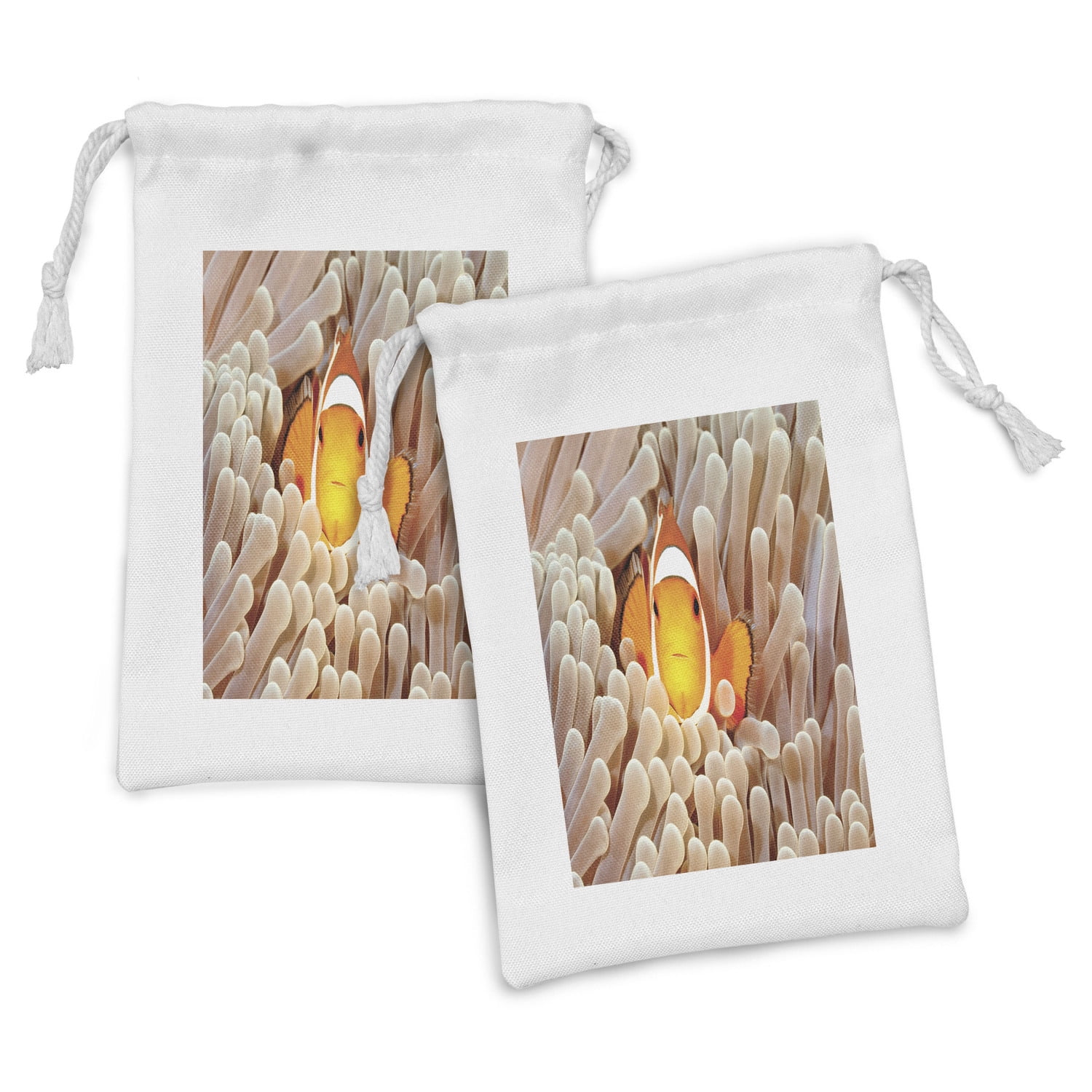 Ocean Fabric Pouch Set of 2, Clown Fish Swimming in Tentacles in ...