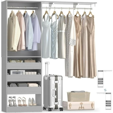 iSunirm 5FT Closet System with 3 Wooden Drawers, Reversible Closet ...
