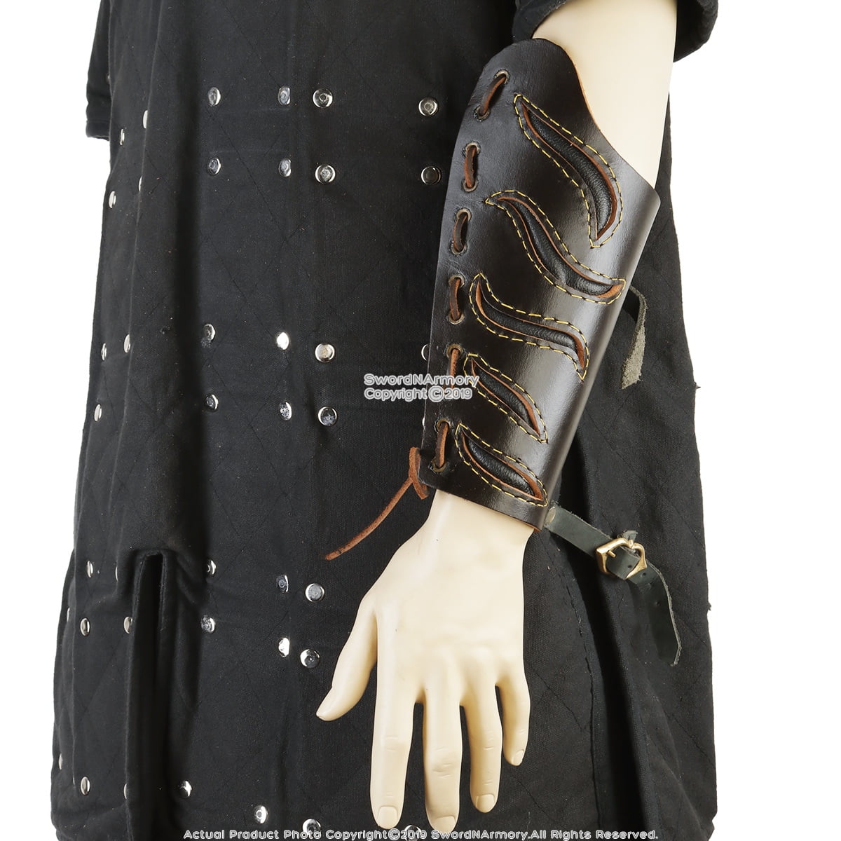 1 Pair Medieval Leather Armor Arm Bracers with Straps LARP Renaissance ...