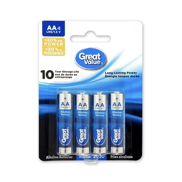 AA Great Value Alkaline Batteries - 4 Pack, Pack of 4 batteries ...