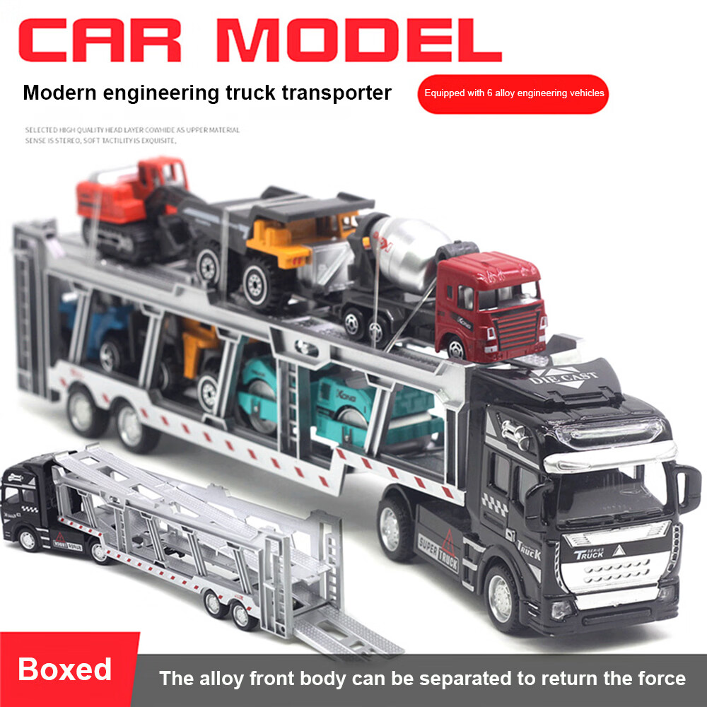 Simulation Alloy Car Model Engineering Excavator Set Crane Transporter ...