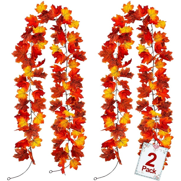 2 Pack Fall Thanksgiving Decorations Maple Leaf Fall Garland,Total 11 ...