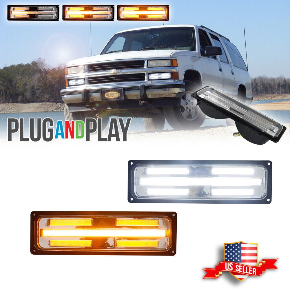 GTINTHEBOX Clear Switchback LED DRL Signal Lights 1988-1998 GMC Chevy C ...