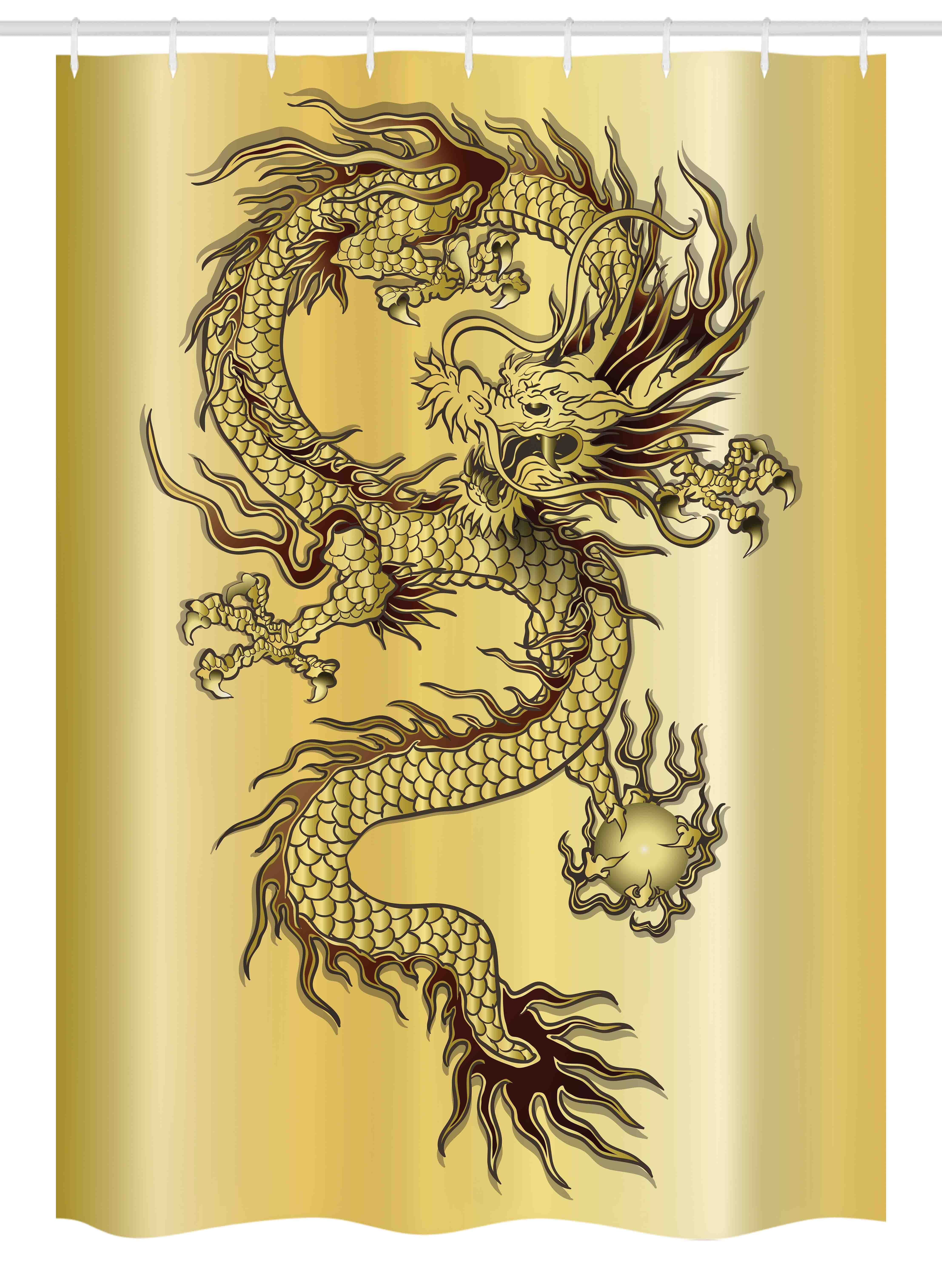 Dragon Stall Shower Curtain, Chinese Snake Dragon Theme Print Golden ...