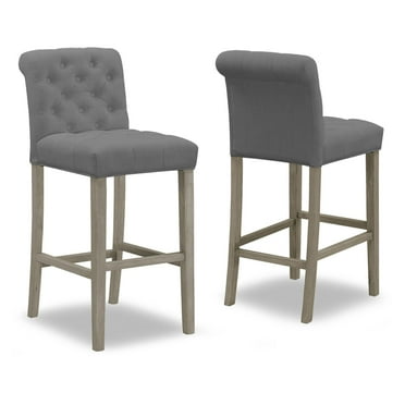 Set of 2 Aleck Grey Fabric Counter Stool with Antique Finish Wood Legs ...