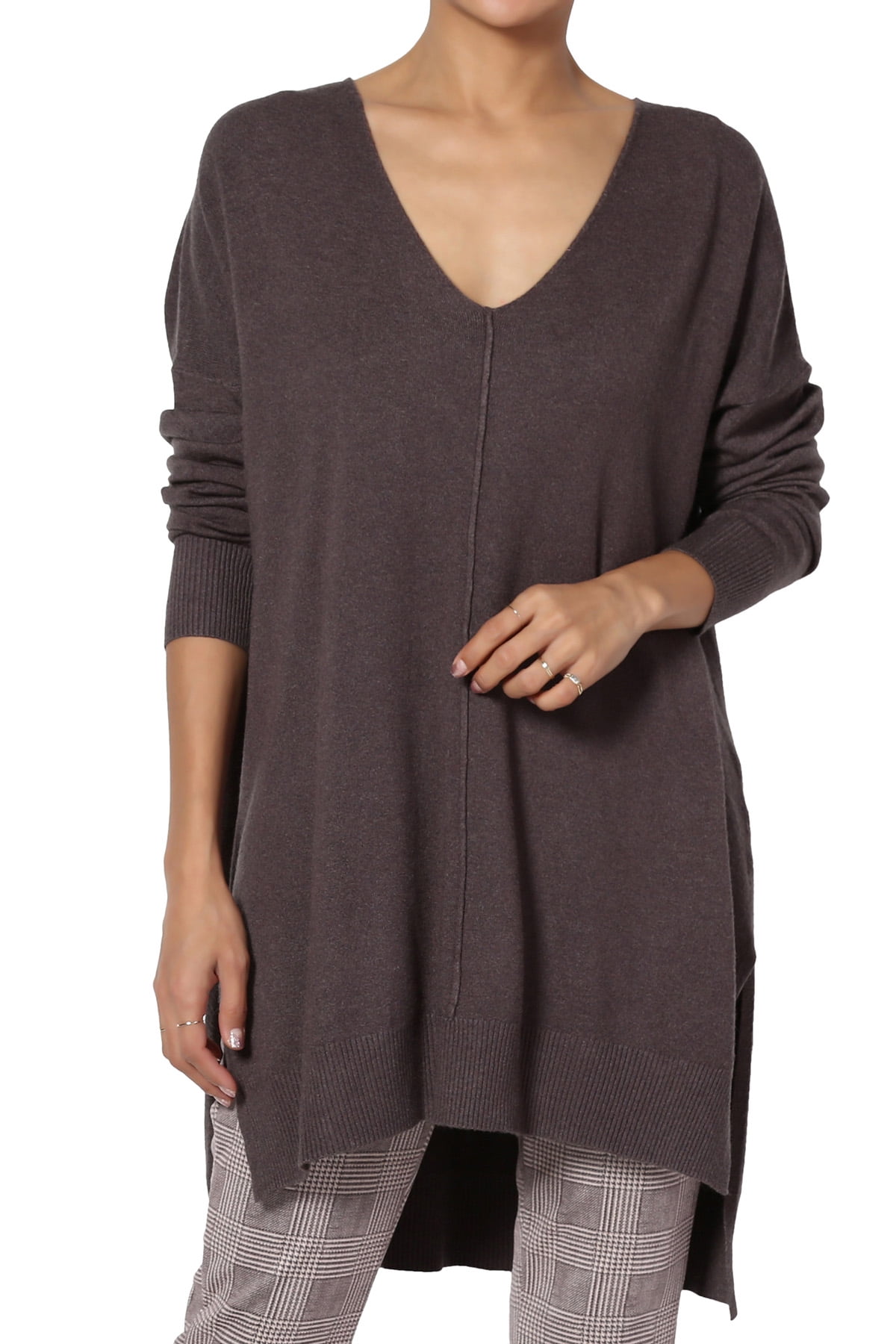 TheMogan Women's XS~3X Seam Front V Neck Garment Dye Soft Knit Hi Low ...
