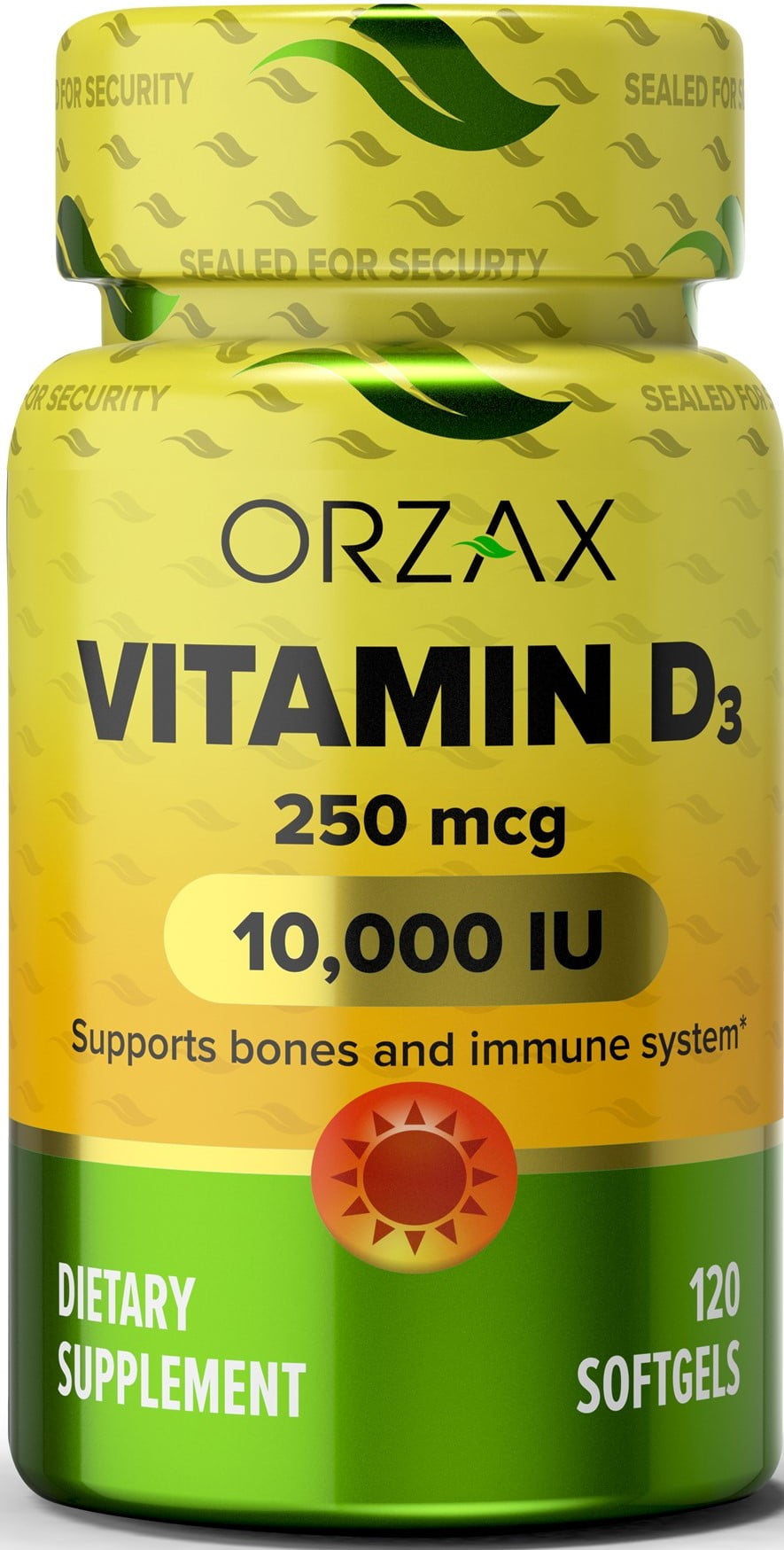 ORZAX Vitamin D3 10000 iu, 120 Days Supply, 125 Mcg Vitamin D3 Mini ...