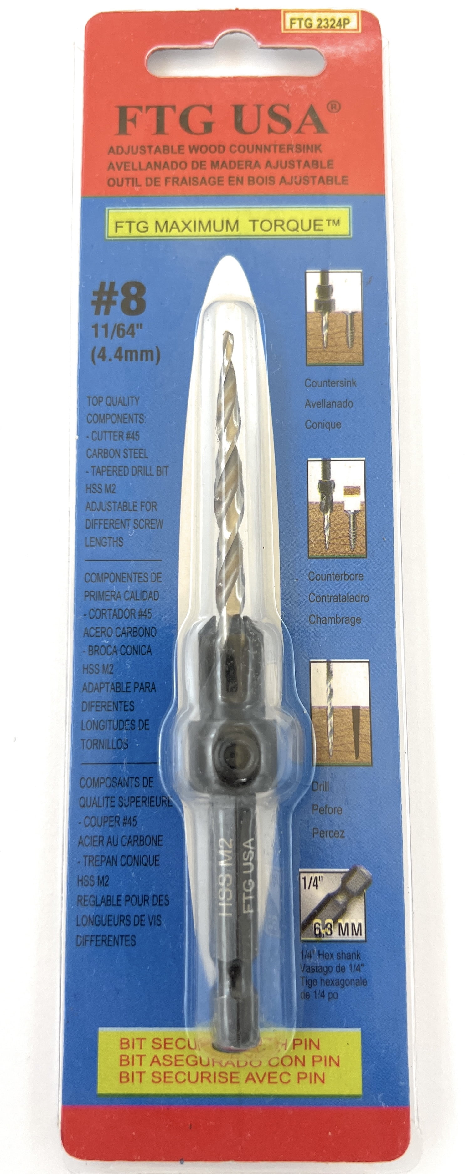 FTG USA Countersink Drill Bit #8 (11/64") HSS Tapered Drill Bit ...